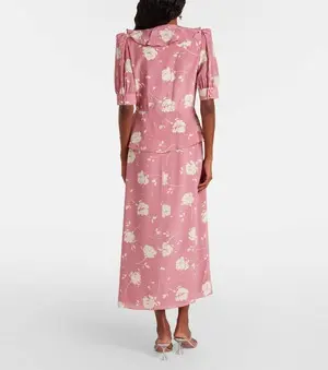 Alessandra Rich Floral Ruffled Silk Midi Dress