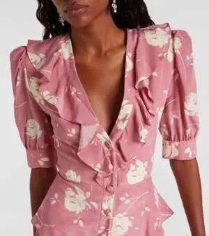 Alessandra Rich Floral Ruffled Silk Midi Dress