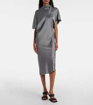 Rick Owens Gathered Satin Midi Dress - Grey