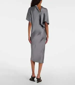 Rick Owens Gathered Satin Midi Dress - Grey