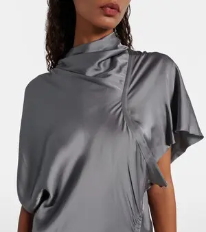 Rick Owens Gathered Satin Midi Dress - Grey