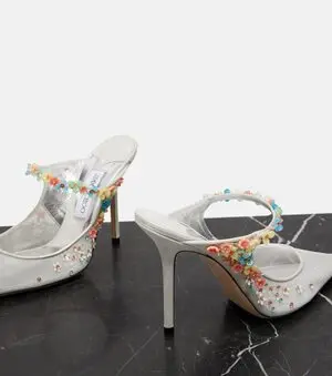 JIMMY CHOO Bing Daisy 100 Embellished Mesh Mules