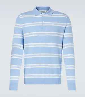 Arch4 Mr. Swansea Striped Cashmere Polo Sweater - Blue