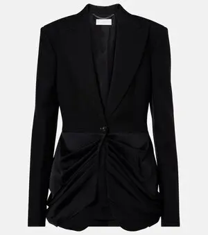 Stella McCartney Draped Satin-trimmed Wool Blazer - Black