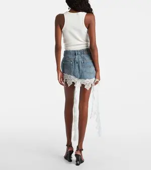 Blumarine Lace-trimmed Denim Miniskirt