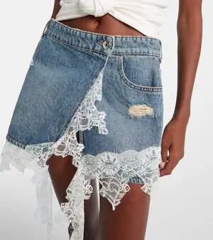 Blumarine Lace-trimmed Denim Miniskirt