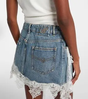 Blumarine Lace-trimmed Denim Miniskirt