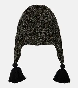 Valentino Garavani Vlogo Fringed Lurex® Beanie - Black