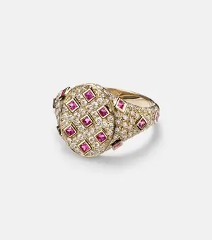 Yvonne Léon 9kt Ring With Diamonds And Sapphires - Gold