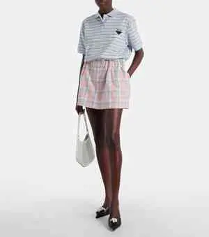Prada Checked Gathered Cotton Miniskirt - Multicoloured