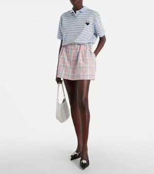 Prada Checked Gathered Cotton Miniskirt