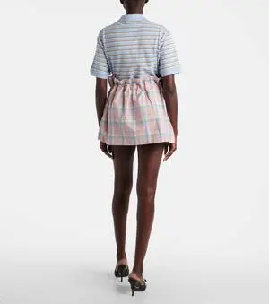Prada Checked Gathered Cotton Miniskirt