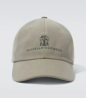 Brunello Cucinelli Logo Embroidered Gabardine Baseball Cap - Green