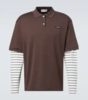 Miu Miu Layered Striped Cotton Polo Shirt - Brown