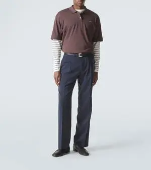 Miu Miu Layered Striped Cotton Polo Shirt - Brown