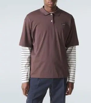Miu Miu Layered Striped Cotton Polo Shirt - Brown