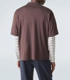 Miu Miu Layered Striped Cotton Polo Shirt - Brown