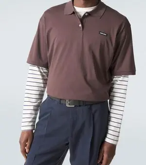 Miu Miu Layered Striped Cotton Polo Shirt - Brown