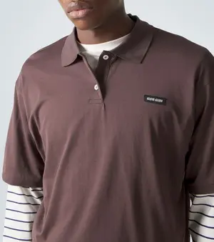 Miu Miu Layered Striped Cotton Polo Shirt - Brown