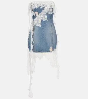 Blumarine Lace-trimmed Denim Minidress - Blue