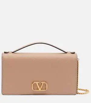 Valentino Garavani Vlogo Leather Wallet On Chain - Beige
