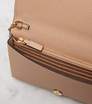 Valentino Garavani Vlogo Leather Wallet On Chain - Beige