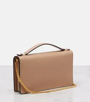 Valentino Garavani Vlogo Leather Wallet On Chain - Beige
