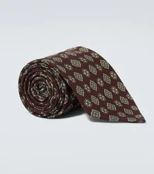 Rubinacci Printed Silk Satin Tie - Burgundy