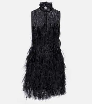 Attico Feather-trimmed Embroidered Minidress