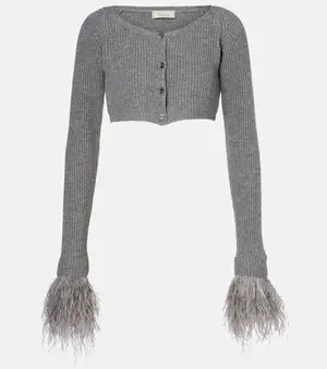 Blumarine Cropped Ribbed-knit Wool Cardigan - Grey