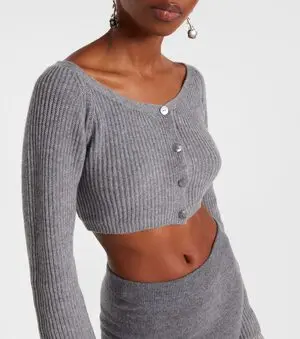 Blumarine Cropped Ribbed-knit Wool Cardigan