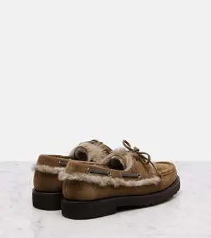 Brunello Cucinelli Shearling-lined Suede Boat Shoes
