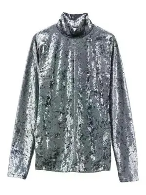FORTE_FORTE Velvet Turtleneck Top - Grey