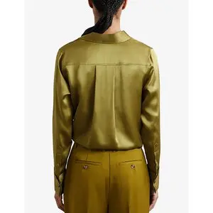 REISS Ameira Concealed-placket Long-sleeve Silk Shirt - Light Green