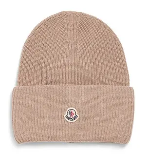 Moncler Wool Logo Beanie - Nude