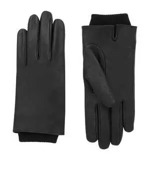 Saint Laurent Leather Wool-lined Cassandre Gloves - Black