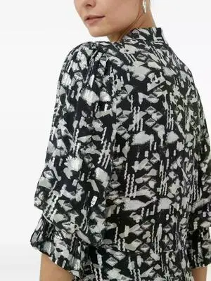 BRUUNS BAZAAR Geometric-print Puff-sleeve Midi Dress - Black