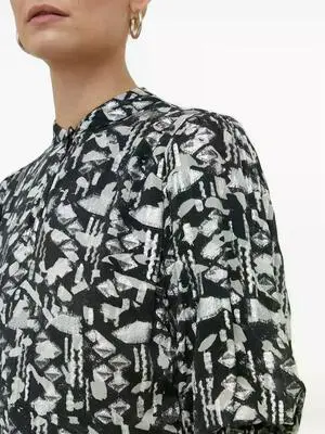 BRUUNS BAZAAR Geometric-print Puff-sleeve Midi Dress - Black