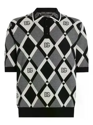 Dolce & Gabbana Diamond-pattern Polo Shirt - Black