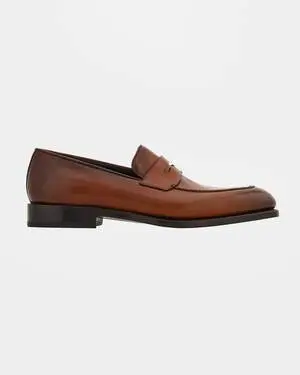 FERRAGAMO Brandy Tramezza Leather Penny Loafers - Brown