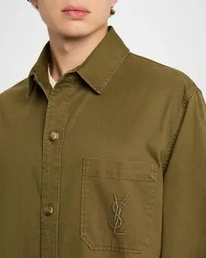 Saint Laurent Apos;s Denim Pocket Overshirt - Chartruese