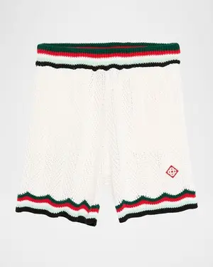 Casablanca Chevron Crochet Pull-on Shorts - White