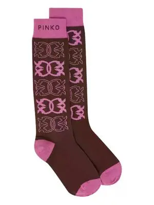 Pinko Love Birds Patterned Knee-high Socks - Pink