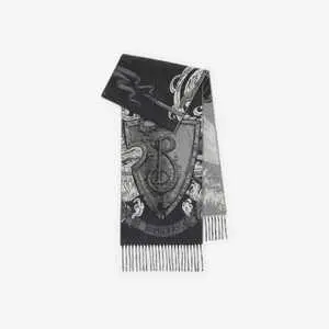 Burberry Etched Knight Cashmere Scarf Monochrome