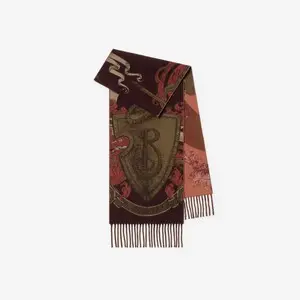Burberry Etched Knight Cashmere Scarf Oxblood Red