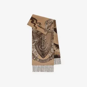 Burberry Etched Knight Cashmere Scarf Sand Beige
