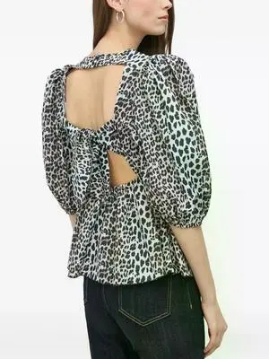 NOTES DU NORD Leopard-print Top With Puff Sleeves