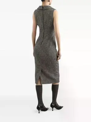 Dolce & Gabbana Houndstooth Sleeveless Midi Dress - Black