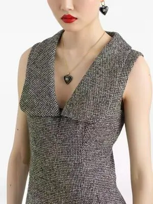 Dolce & Gabbana Houndstooth Sleeveless Midi Dress - Black