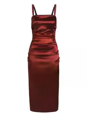 knee length dresses for ladies Maroon Animal Print Sleeveless Satin Midi Dress main image 1